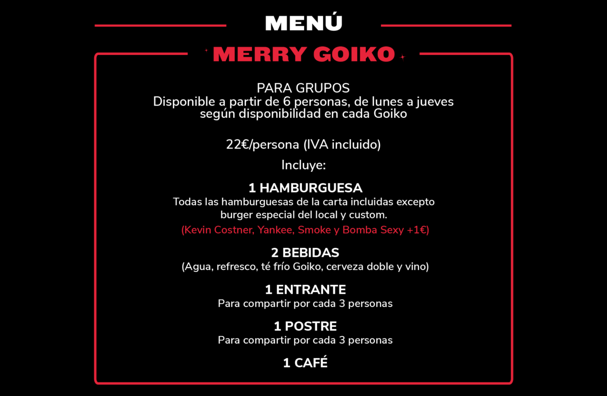 Menú de grupos Navidad 2022 - GOIKO